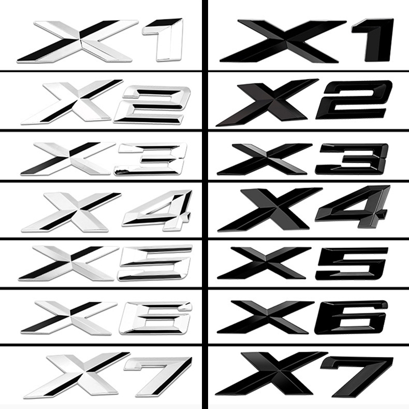 ABS Preto Cromo Letras Do Carro Tronco Traseiro Emblema X1 X2 X3 X4 X5 ...
