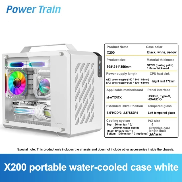 PowerTrain X200 Computador Portátil De Mesa MATX Vidro Transparente ...