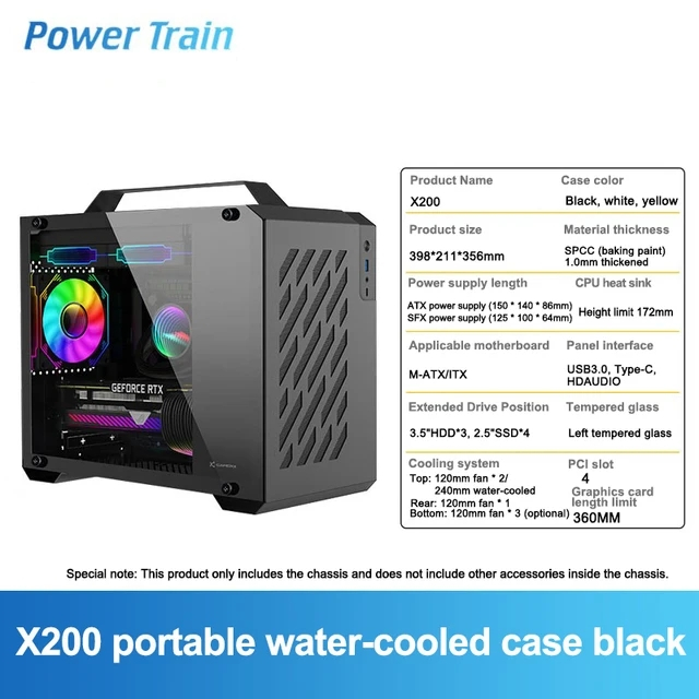 PowerTrain X200 Computador Portátil De Mesa MATX Vidro Transparente ...