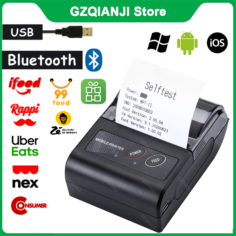 Portátil Mini Impressora Bluetooth 58mm Android Ios Impressora Térmica ...