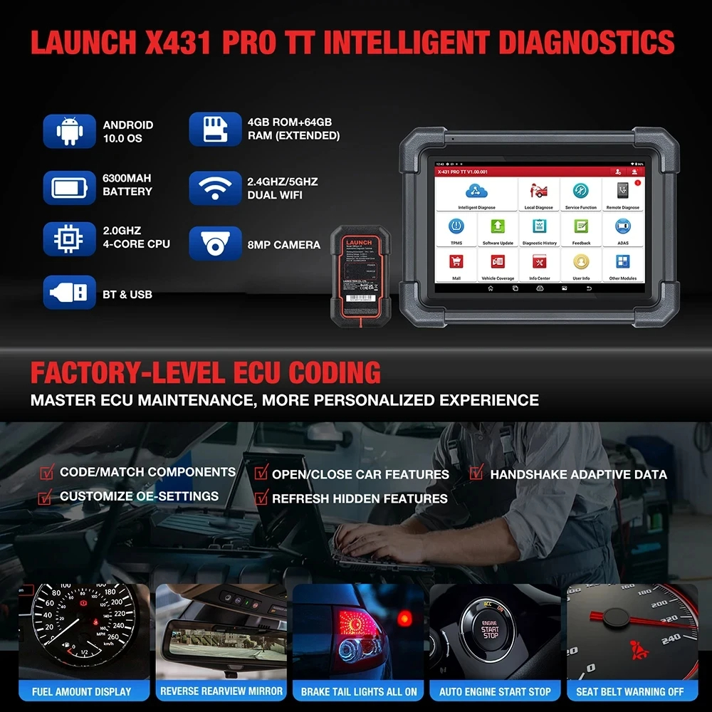 2024 Novo-LAUNCH X431 PRO V5.0/TT Ferramenta De Diagnóstico Automotivo Com DBScar VII VCI CAN FD ...