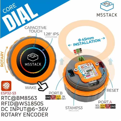 Mostrador M5Stack Oficial M5Stack-Botão Rotativo Inteligente ESP32-S3 C/Tela De Toque Redonda De ...