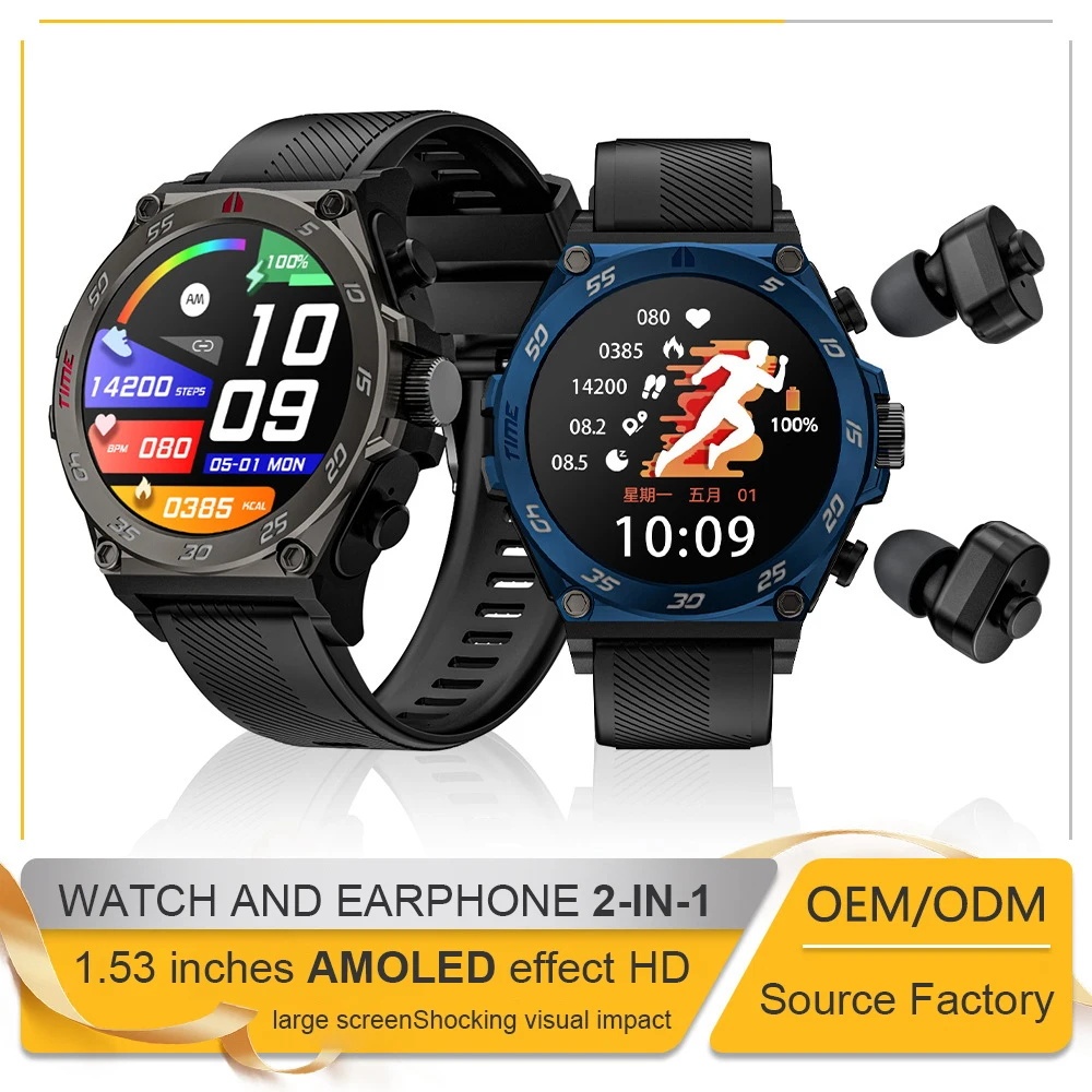2024 Smartwatch with earphones 2-in-1 dual call metal case encoder ...