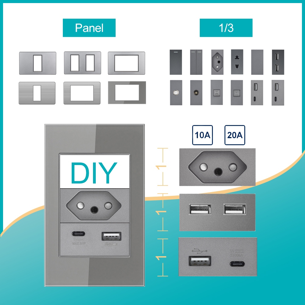 VISWE tomada parede tomadas tomada usb tomada cinza tomada com usb ...