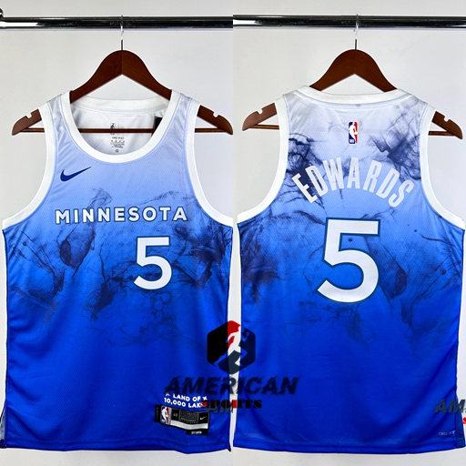 Camisa NBA Minnesota Timberwolves Regata 2024 5 Anthony Edwards Camiseta Blue City Swingman De ...