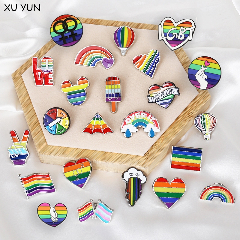 Cores Arco-Íris LGBT Broche Bandeiras De Metal Crachá Coração Pin Jóias ...