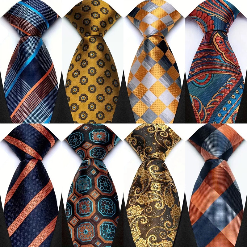 Gravata Masculina Xadrez Com Listras Paisley , 8CM , Cor Laranja ...