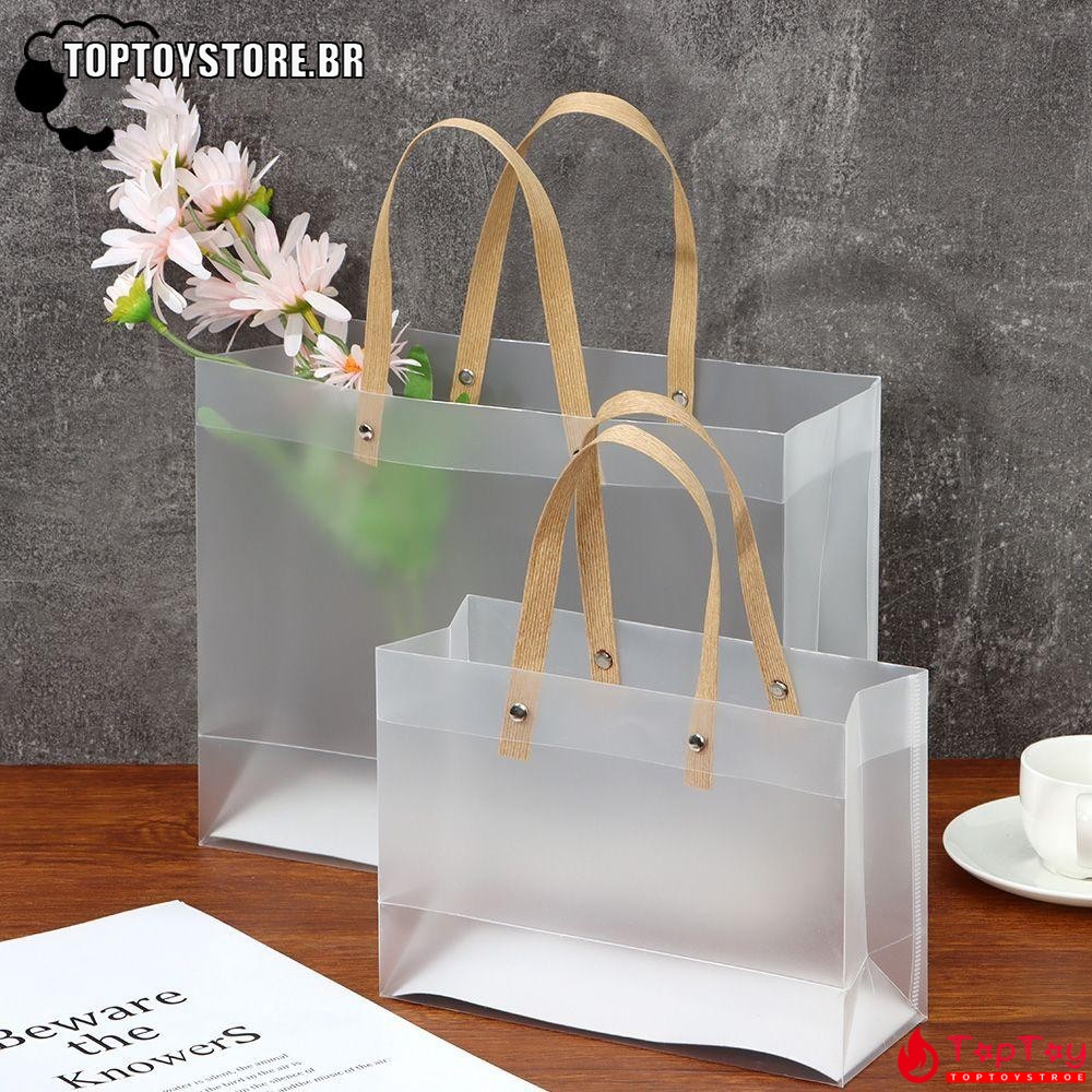10 Peças Saco De Presente Translúcido Em PVC Fosco Com Alça E Fita ...