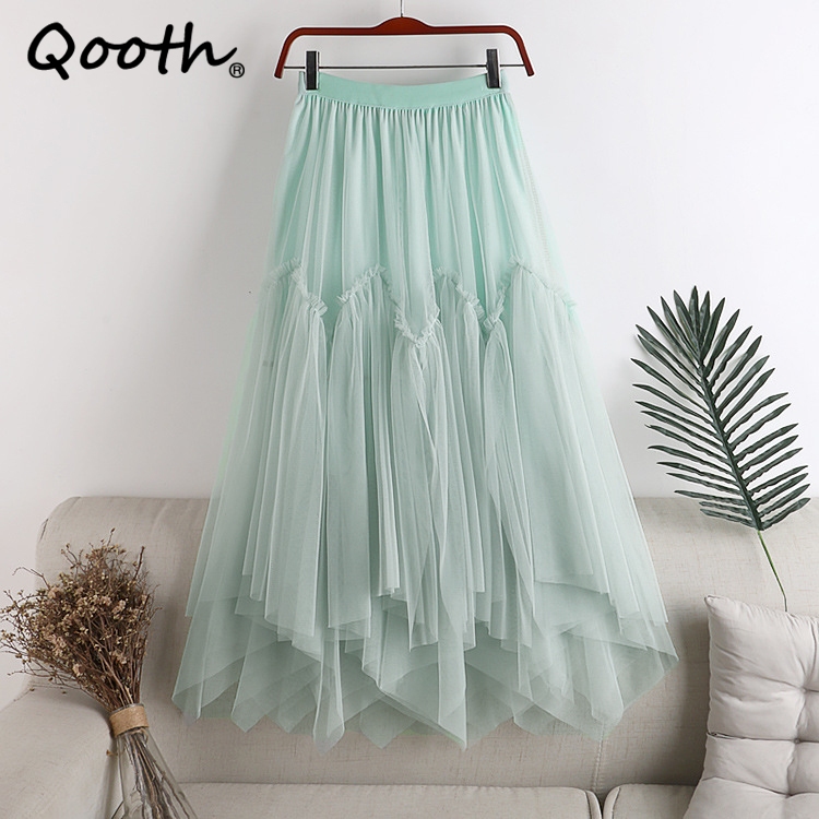 Saia Em Tule Longo Irregular Casual Moda Alta Elástica Cintura Maxi ...