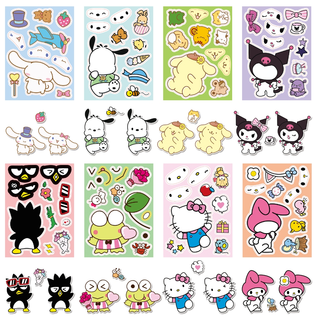 8 Folhas Engraçadas Faça Um Rosto Autocolantes Sanrio Melody Hello ...