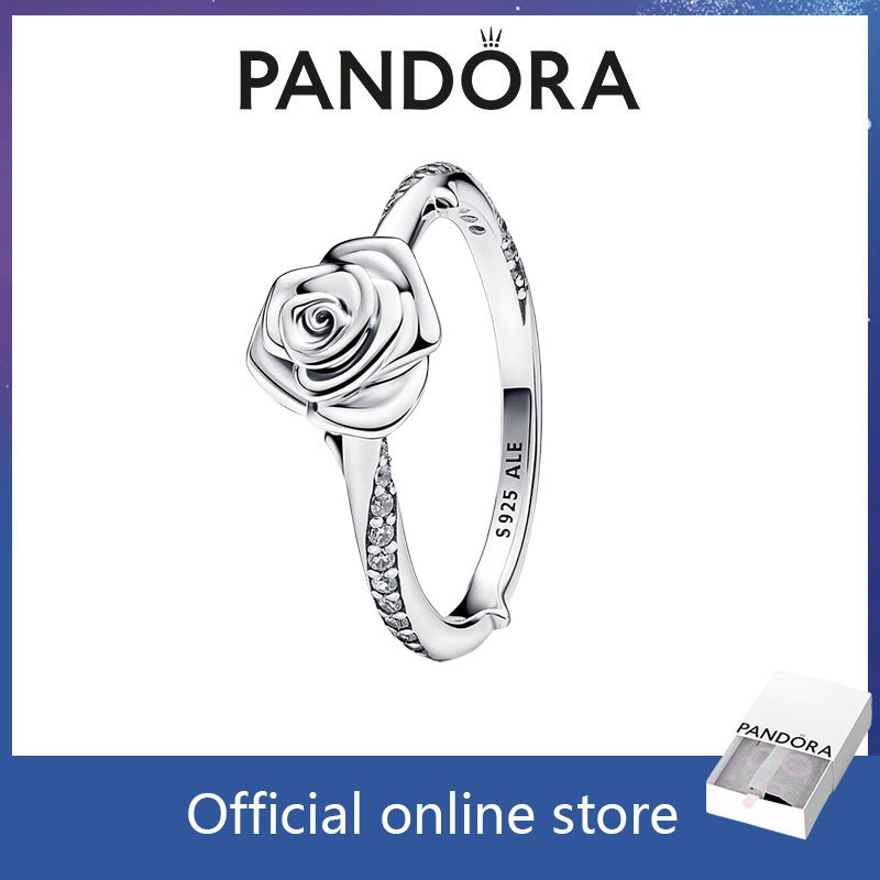 100 % PANDORA Genuíno S925 Anel De Prata Esterlina Emparelhado Rose in ...