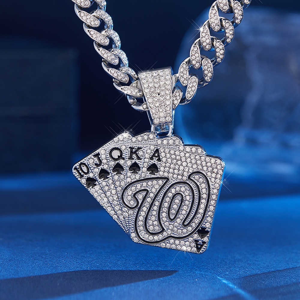 Novo colar de cartas de baralho de hip hop com diamantes, colar de ...