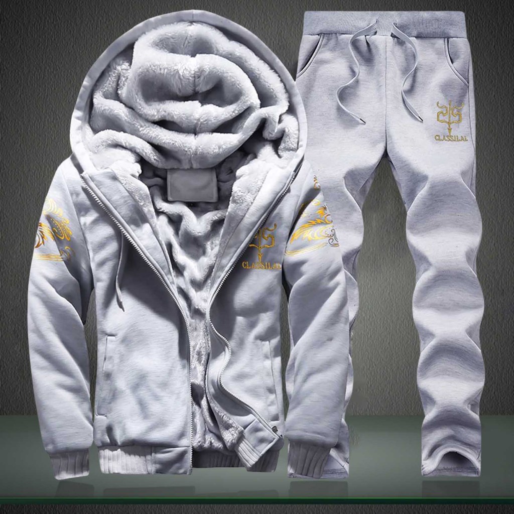 Terno casual masculino de pelúcia e capuz espesso, terno de inverno ...