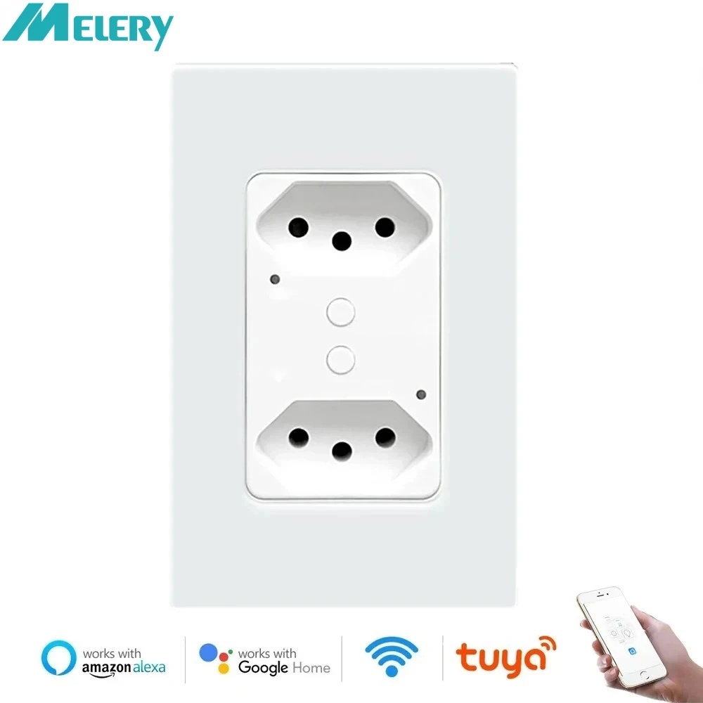 Melery WiFi Brasil Tomada De Parede Painel De Vidro Tuya Inteligente ...