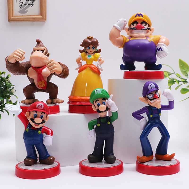 6Pcs/Set 8-10cm Jogo Super Mario Figura De Ação Luigi Donkey Kong Wario ...