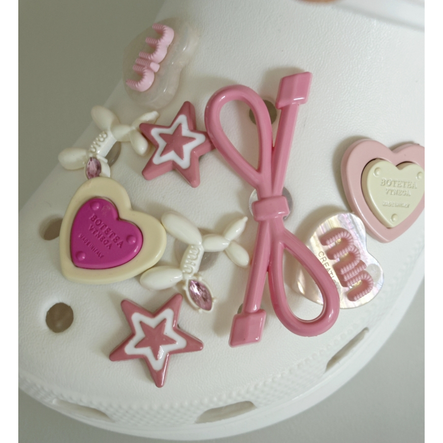 12pcs/set Pink Candy Cor Do Arco Croc Jibbits Crocs Acessórios Em Forma ...
