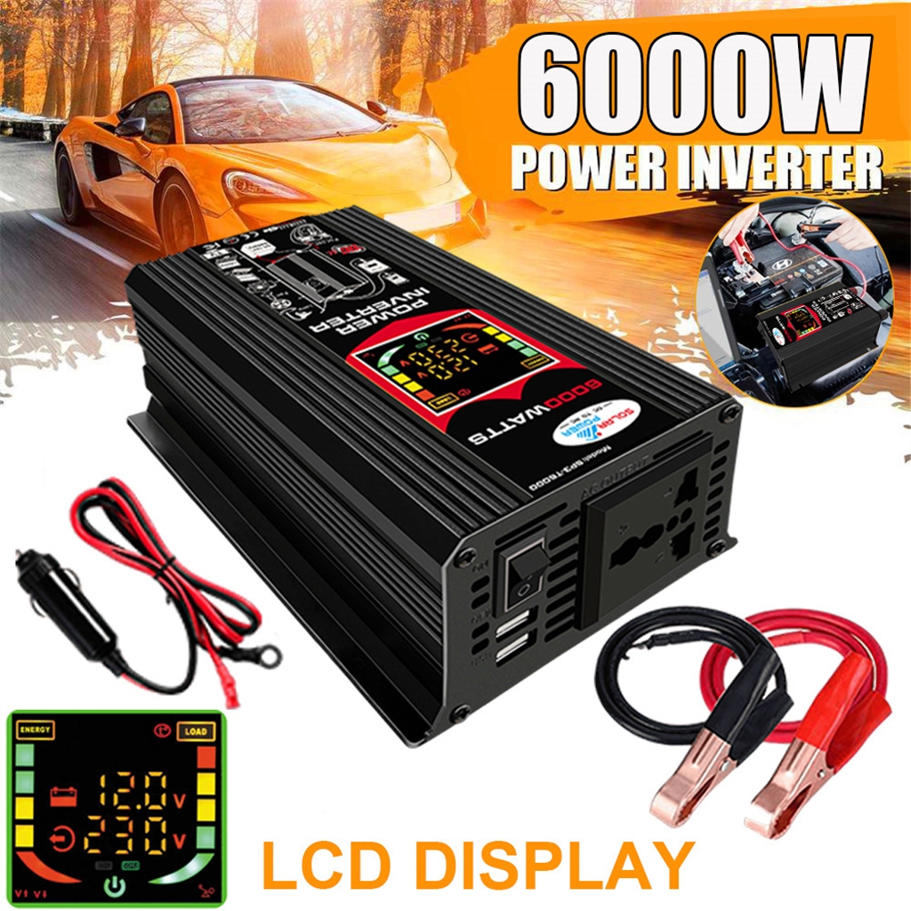 Inversor De Potência De Pico De 6000W Para Carro DC 12V A AC 220V/110V Conversor Solar De Onda ...