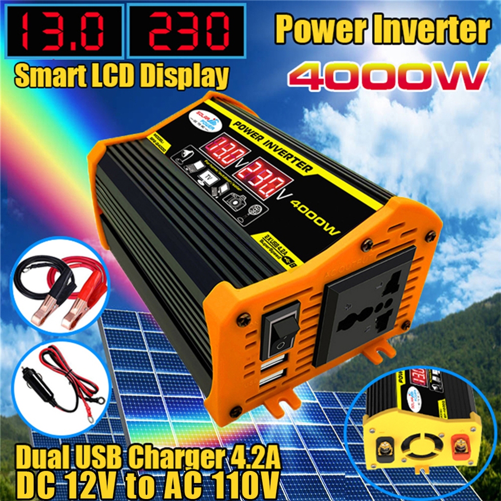 Inversor De Potência De Pico De 4000W Para Carro DC 12V A AC 220V/110V Conversor Solar De Onda ...