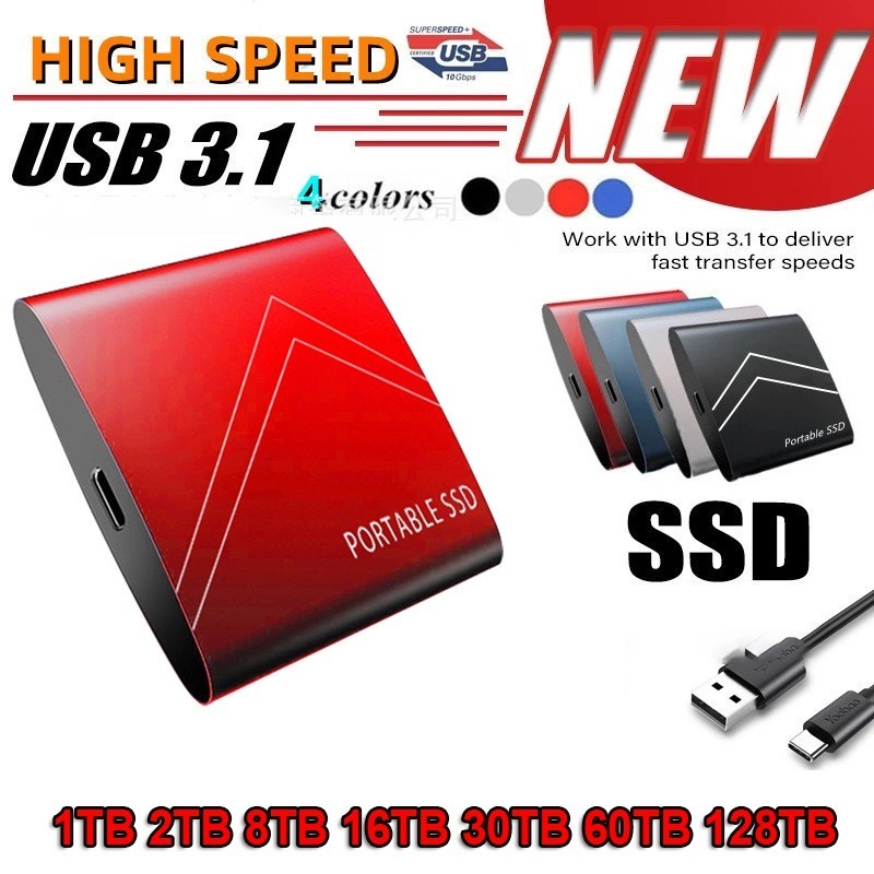 SSD 2TB 8TB 16TB 30TB 60TB 128TB USB 3.1 Unidade De Estado Sólido Móvel De Alta Velocidade Tipo ...