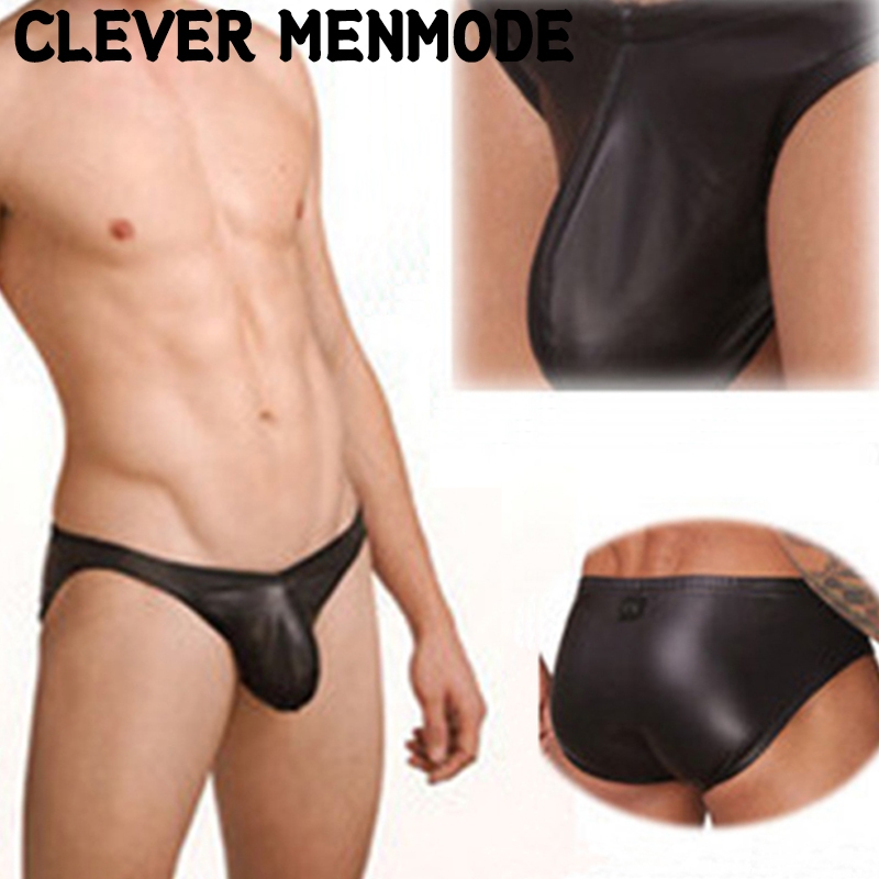 [CLEVER-MENMODE] Cuecas De Couro Falso De Homens Sexy Cintura Baixa U Convexo Biquíni Para ...