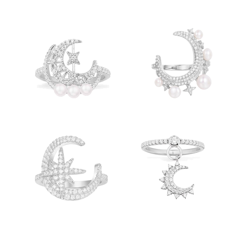 S925 Sterling Silver Monaco Star Moon Ring Urbano De Prata Mônaco Festa ...