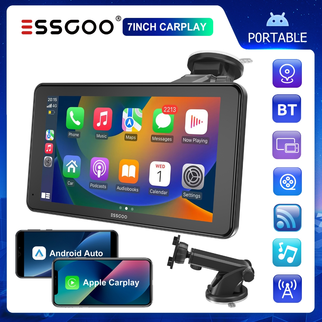 Essgooo 7 Polegadas Android Carplay Portátil MP5 Multimídia Player FHD IPS Tela Sensível Ao ...