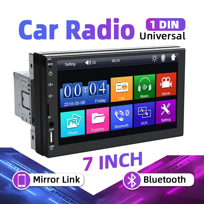 Central Multimídia Automotiva 1 Din 7 Inch MP5 Bluetooth Com Tela Sensível Ao Toque USB/AUX/TF ...