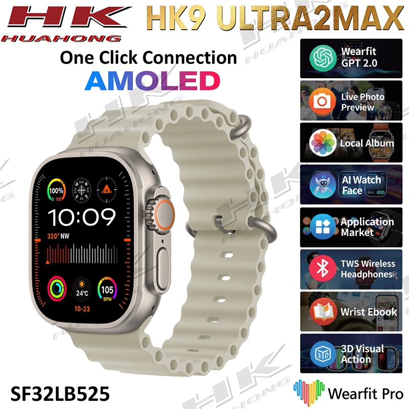 2024 HK9 Ultra2 MAX AMOLED Smartwatch Homens HK8 ChatGPT NFC 2GB ROM Dynamic Island Ai Watch ...