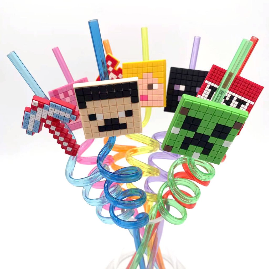 8pcs/Pack Minecraft Misto Play Time Straws Tema Canudos Plásticos Para ...