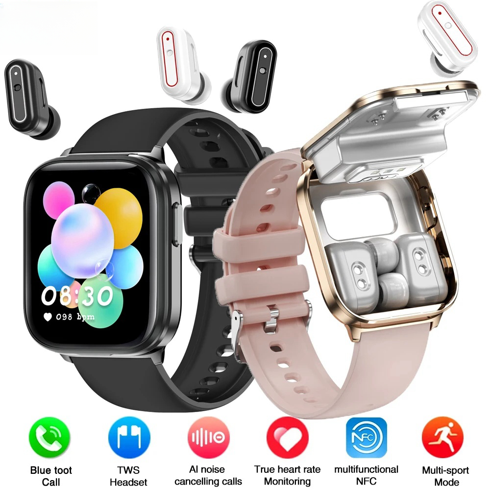 Smart Watch Earphone Men TWS 2 in 1 Wireless Bluetooth Call Headset ...