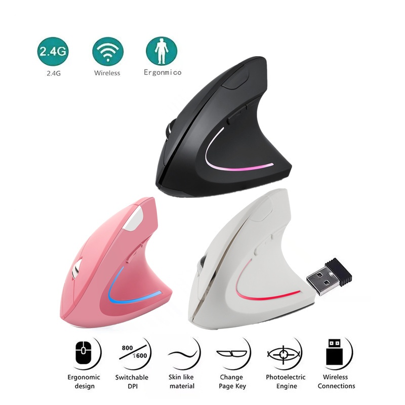 Rato Vertical Ergonômico Sem Fio Silencioso Click Mouse 2.4Ghz Para ...