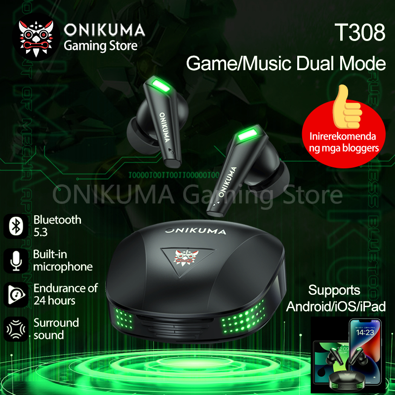 ONIKUMA Fone De Ouvido T308 TWS Estéreo Sem Fio 5.3 Bluetooth Com Controle De Toque Cancelando ...