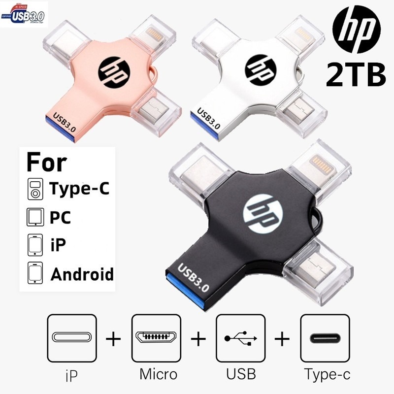 HP 2TB 4 Em 1 1TB Pen drive USB 3.0 Memory Stick OTG Pendrive512gb ...