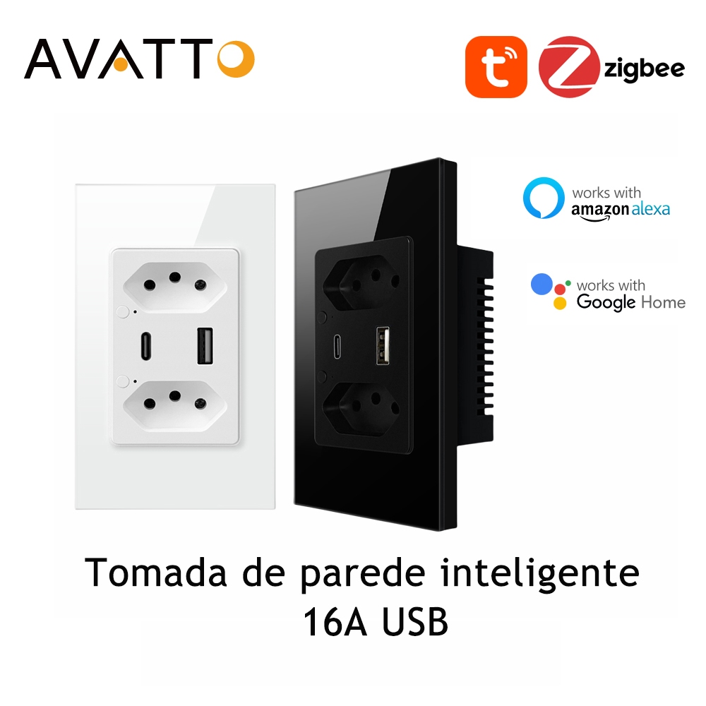 AVATTO tomada de parede inteligente Tuya ZigBee 16A Porta USB Tipo C ...