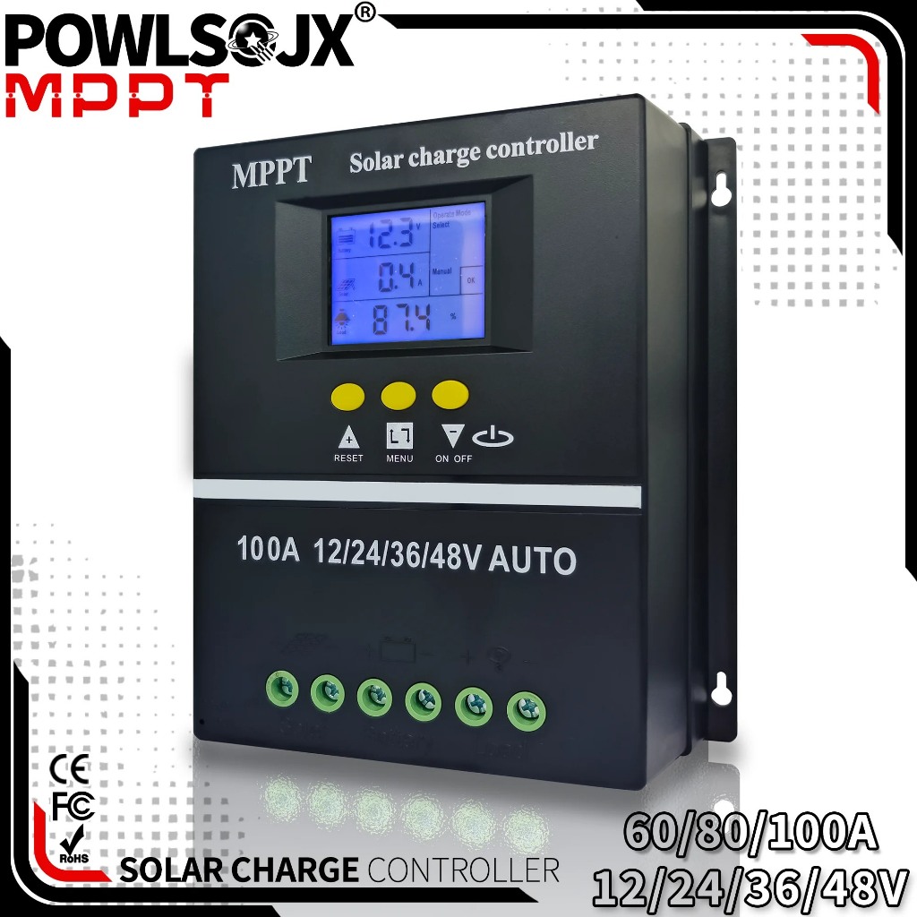 POWLSOJX MPPT 100A 80A 60A Controlador De Carga Solar 12V 24V 36V 48V Painel Regulador De ...
