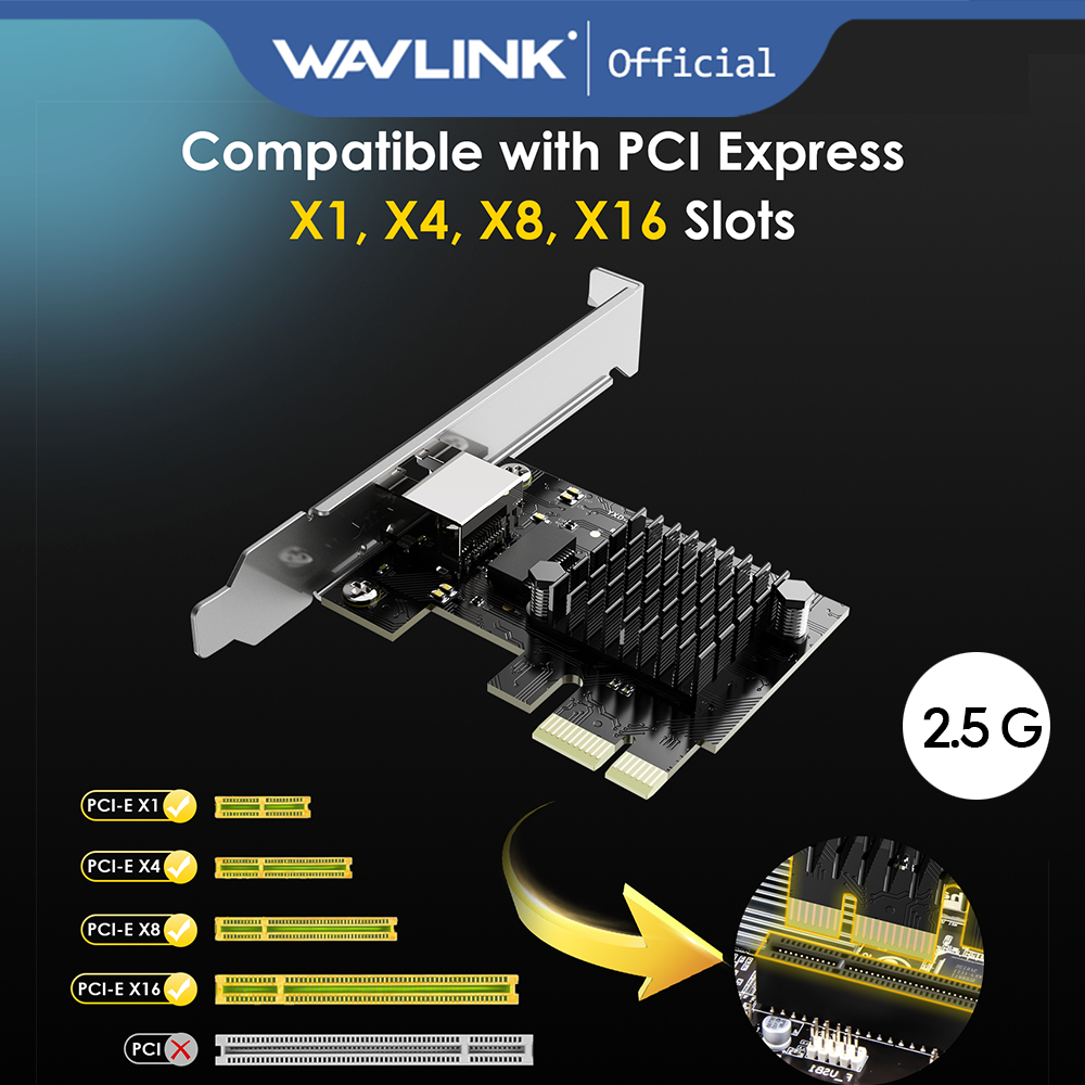 Placa De Rede WAVLINK 2.5G Base-T PCIe , 2500/1000/100Mbps PCI Express Ethernet Adaptador Com ...