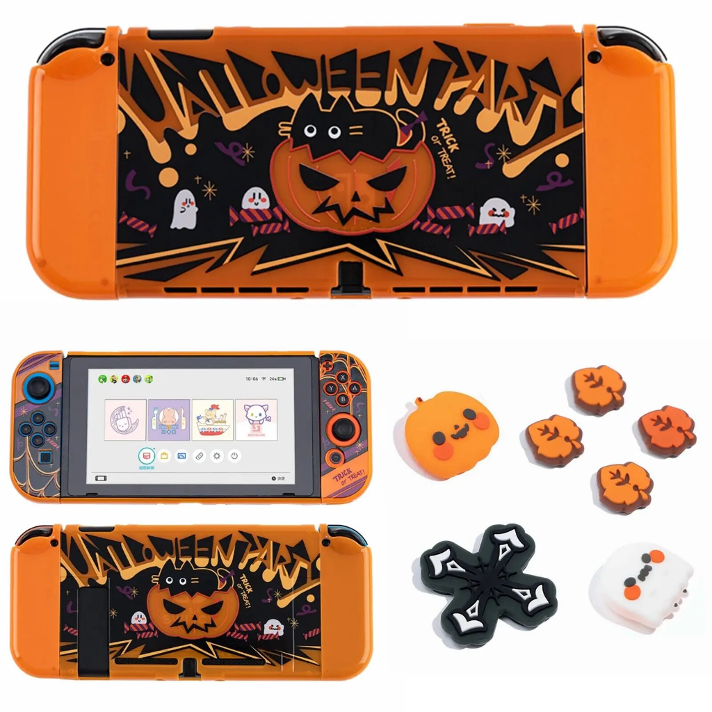 Capa Protetora De Halloween Geekshare Para Nintendo Switch/Oled Pumpkin Ghost D-Pad ABXY Botão ...