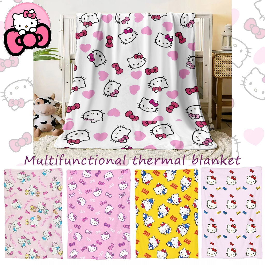 Hello Kitty Cartoon Cute Blanket Flannel Spring/Autumn Multi-Função ...