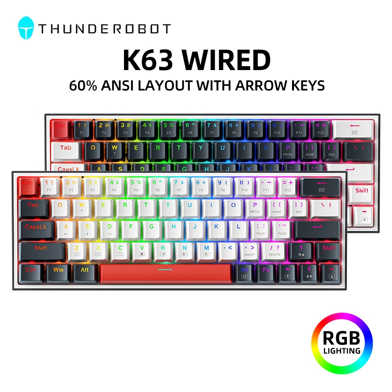 Thunderobot K63 Teclado Mecânico Com Fio , De Jogos , 63 Teclas PBT + ABS Teclados Chave N Luz ...