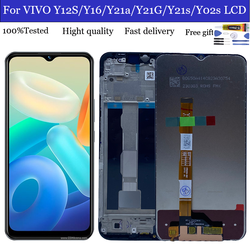 Original Para VIVO Y12S/Y16/Y21a/Y21G/Y21s/Y02s Visor LCD Tela Sensível ...