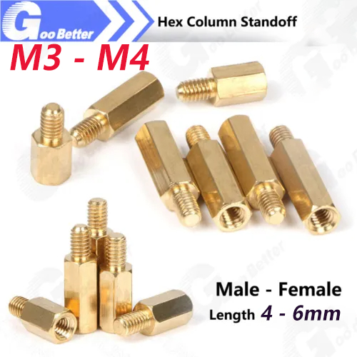 M3 M4 Latão Sólido Masculino Feminino Parafuso 4mm A 60mm Comprimento ...