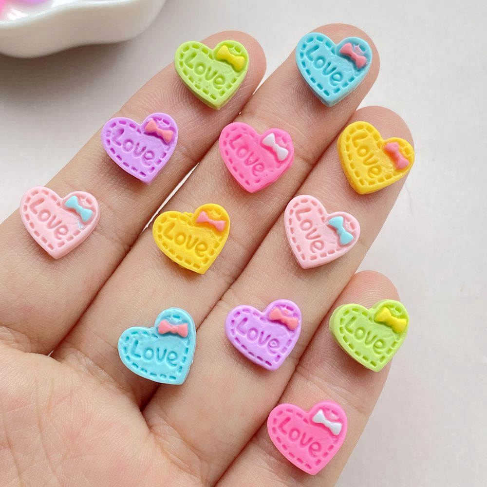 30 Peças Resina 11mm Resina 3D Colorida Mini Gemas em Forma de Coração ...
