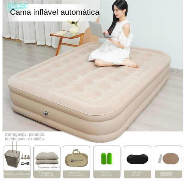 Colchão duplo inflável com bomba elétrica embutida, cama inflável ...