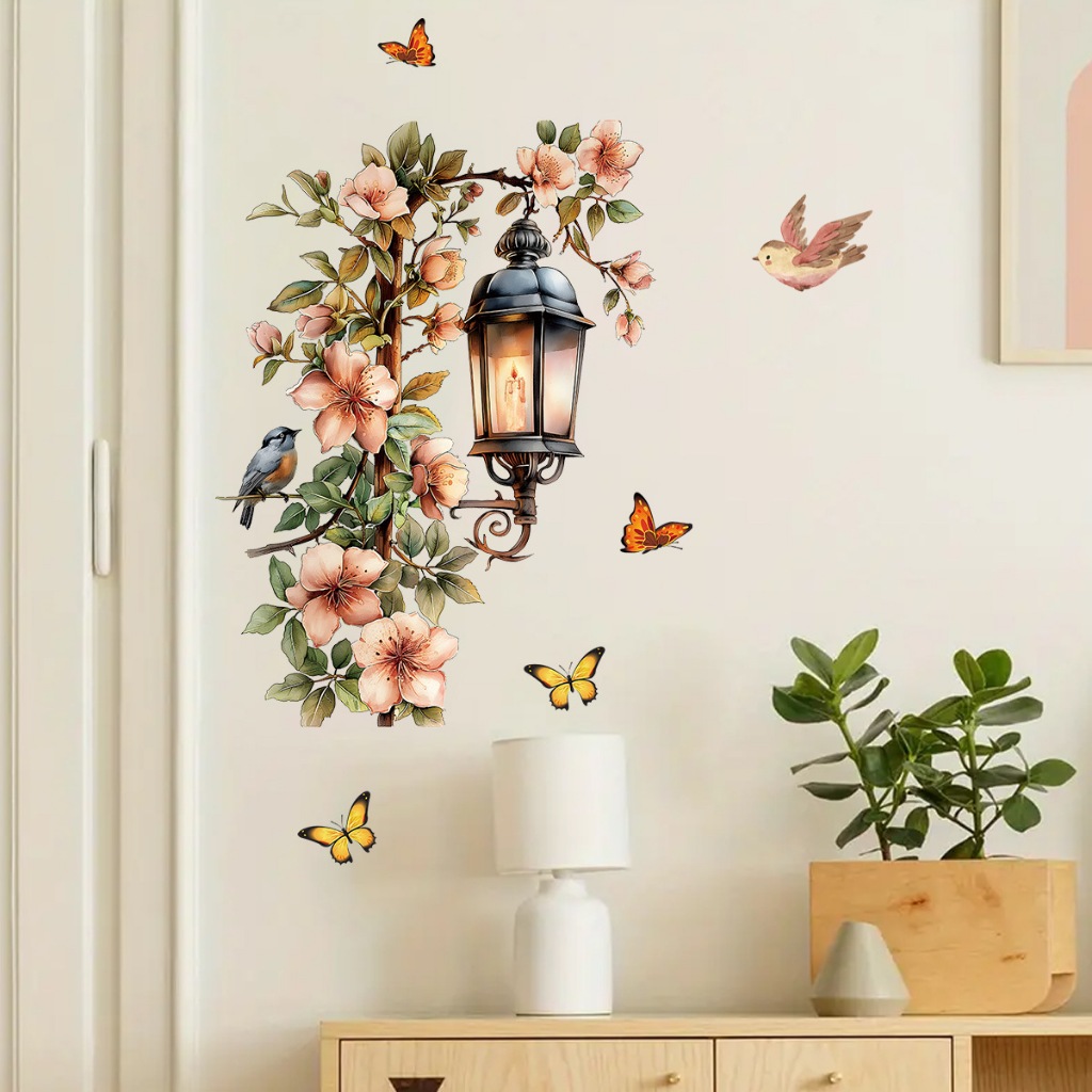 Bird Flower Street Lamp Lamp Lamp Sticker Autocolante de parede da sala ...
