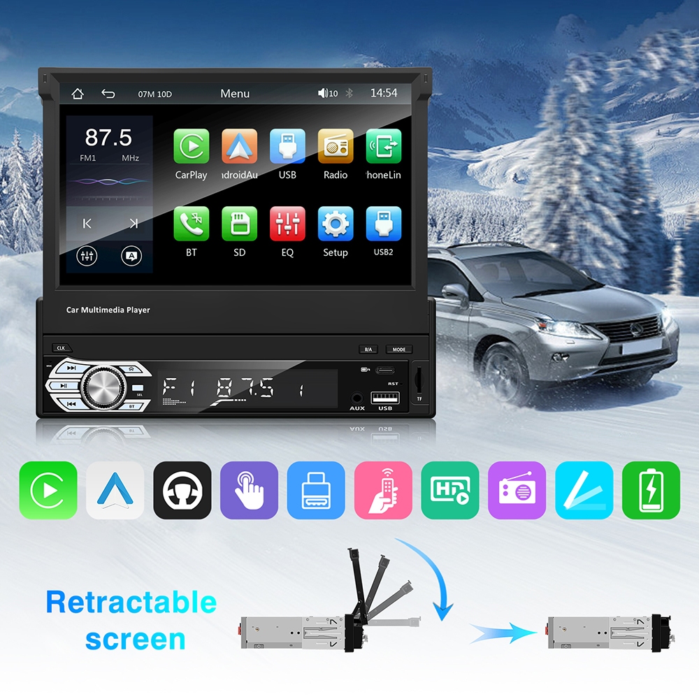 Reprodutor Multimídia Universal De 7 Polegadas Com Tela Retrátil MP5 Player Car Multimedia ...