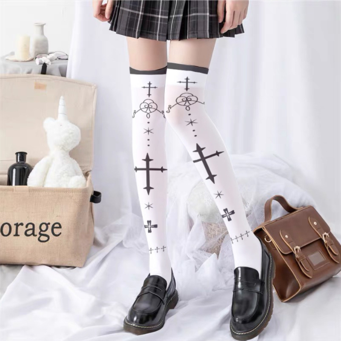 Anime Cosplay Impresso Meias Lolita Gothic Velvet Overknee Calças ...