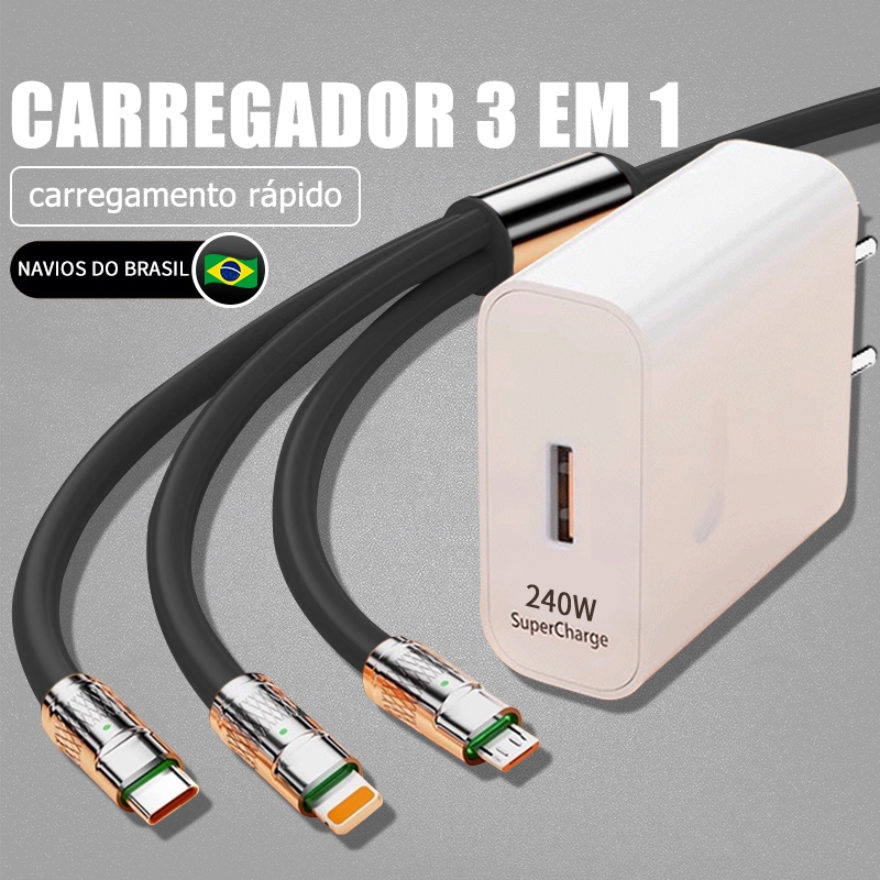 Carregador 3 em 1 Cabo USB De Carregamento Rápido Compatível Com O Tipo ...