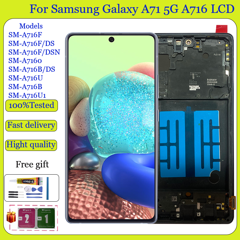 LCD AMOLED Para Samsung Galaxy A71 5G A716 Display Touch Screen Digitalizador Conjunto De ...