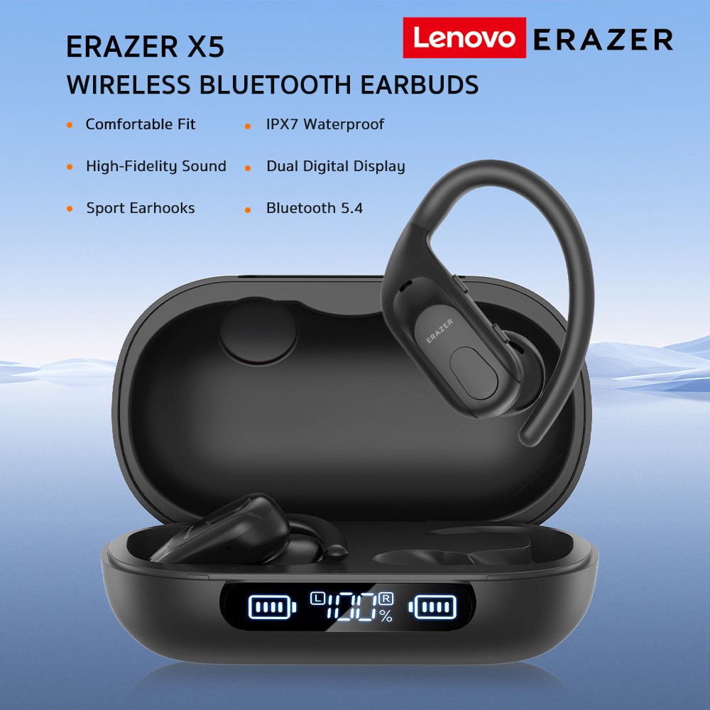 Fone De Ouvido Bluetooth Lenovo Earzer X5 TWS Esportivo Com Microfone ...