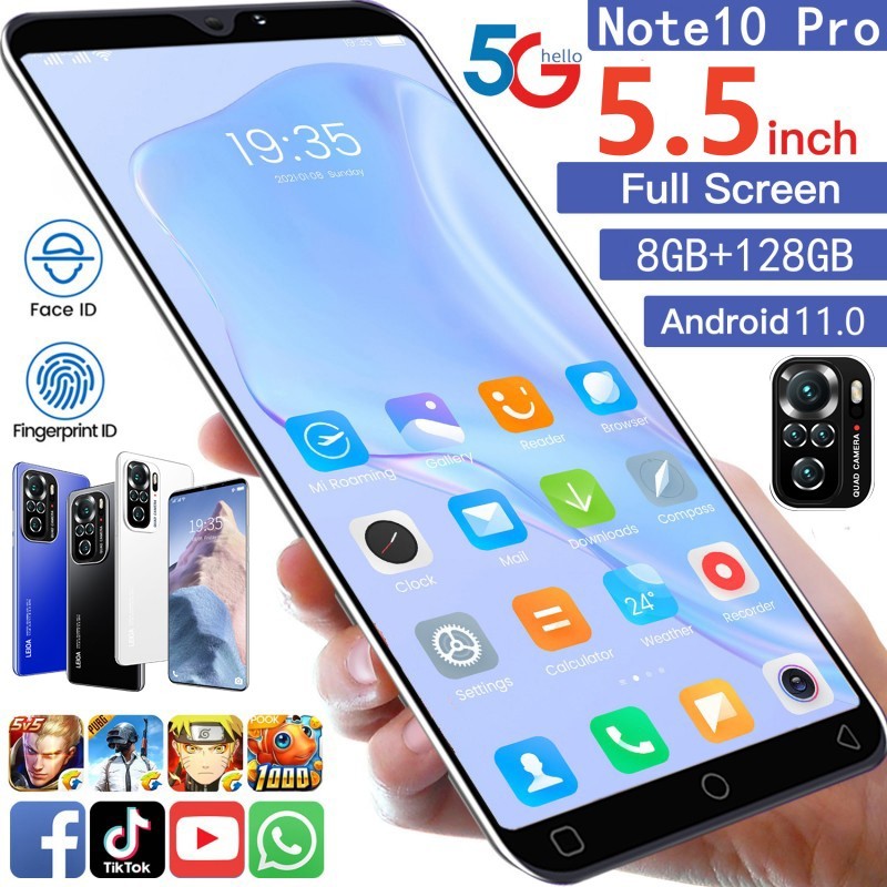 Novo Celular Barato Note10 5.5Polegada 8GB+128GB 5G Smartphone Dual Sim ...